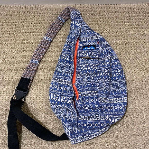 Kavu | Bags | Kavu Bag Blue And White With Bright Orange Zippers | Poshmark